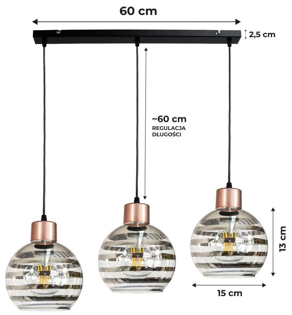 BERGE LED závěsné stropní svítidlo 3xE27 GLASS BALL stripes black