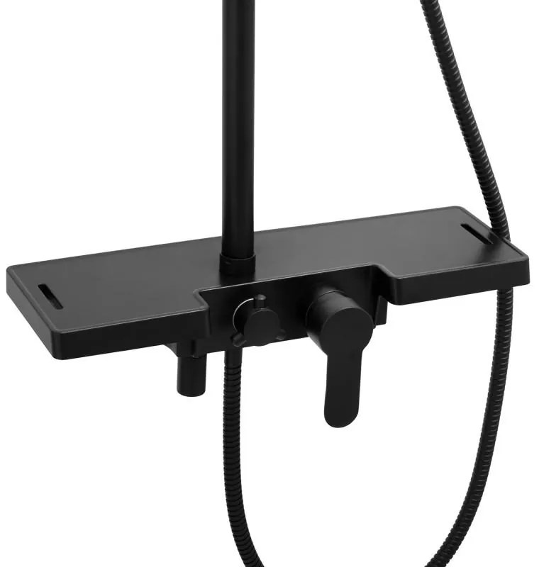Erga Oslo, sprchová souprava s pákovou baterií, policí a dešťovou hlavicí 30x30 cm, černá matná, ERG-YKA-BP.OSLO-30-BLK