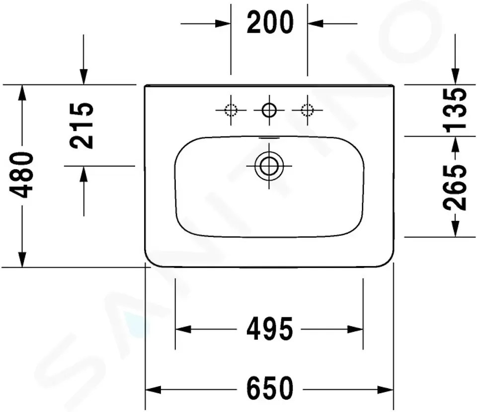 DURAVIT - DuraStyle Umyvadlo 650x480 mm, s přepadem, s otvorem pro baterii, bílá (2320650000)