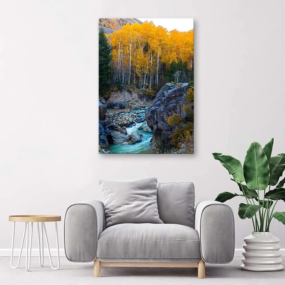 Obraz na plátně Potok Les Příroda Žlutá - 60x90 cm