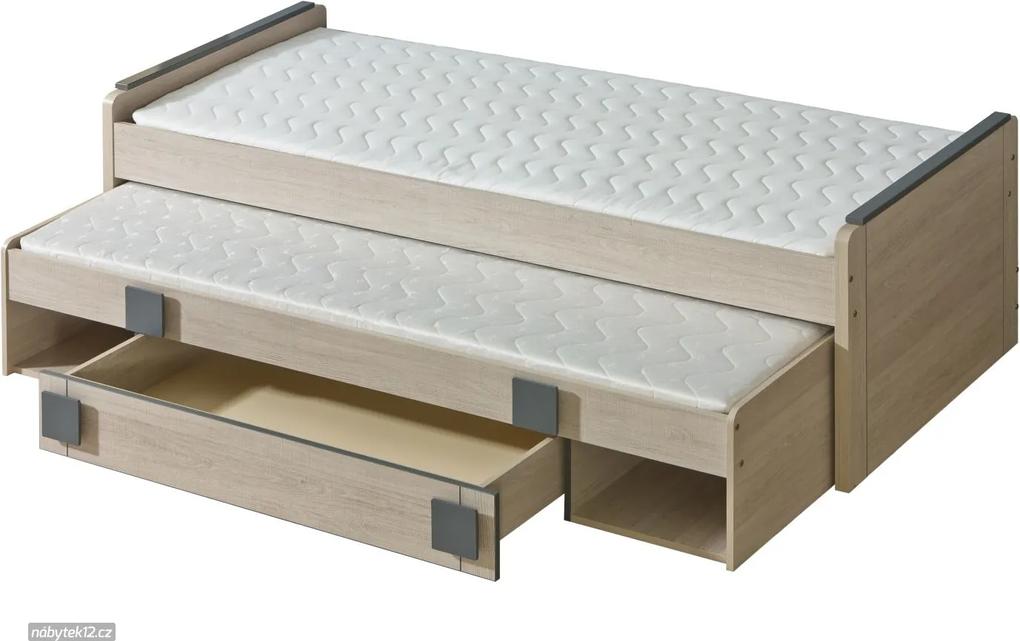 Jednolůžková postel s přistýlkou Allarica 3, LTD + ABS, dub santana / šedá