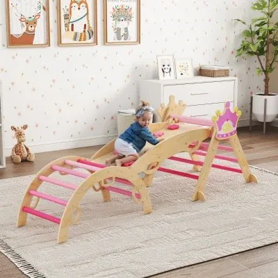 AIYAPLAY dětská vnitřní prolézačka 8 v 1, design princezny, skluzavka, rampa, oblouk, dřevo