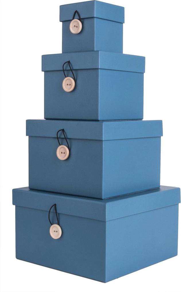 PRESENT TIME Sada čtyř modrých papírových boxů Uniform 7 × 7 × 8 cm, 11,5 × 11,5 × 10 cm, 15,5 × 15,5 × 11,5 cm, 20 × 20 × 12 cm