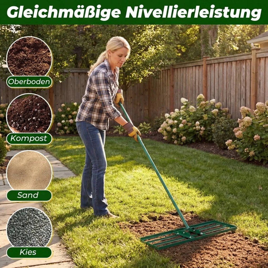 Costway Shrnovač trávníku s ergonomickou rukojetí na zem – 75 × 25 cm, zelený