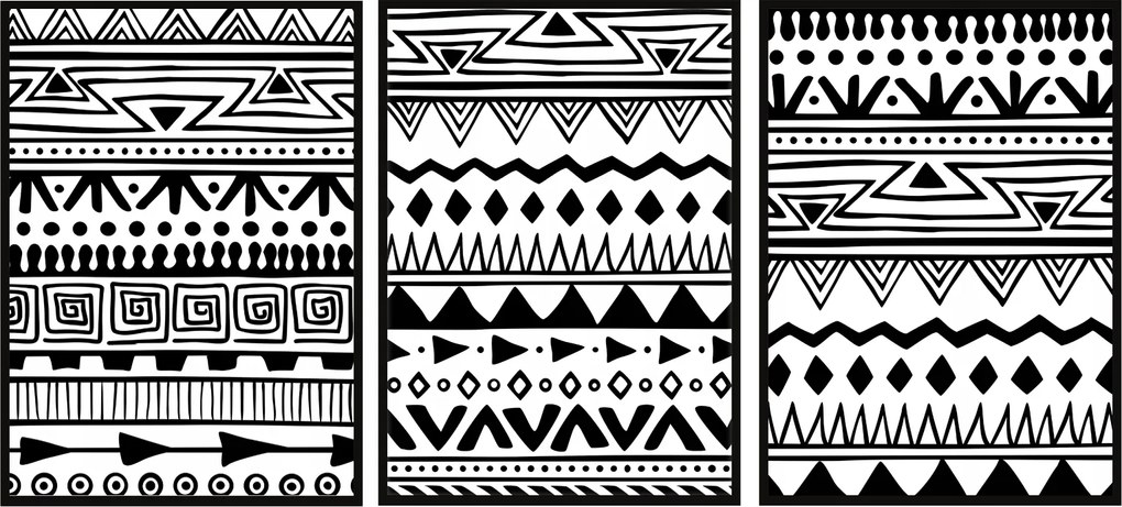 Obrazy V Rámu 53x73cm Triptych Sada 3 obrazů Ento Black White bílá P574