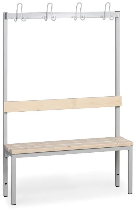 Šatní lavice s věšákem, sedák - latě, délka 1000 mm, šedé nohy