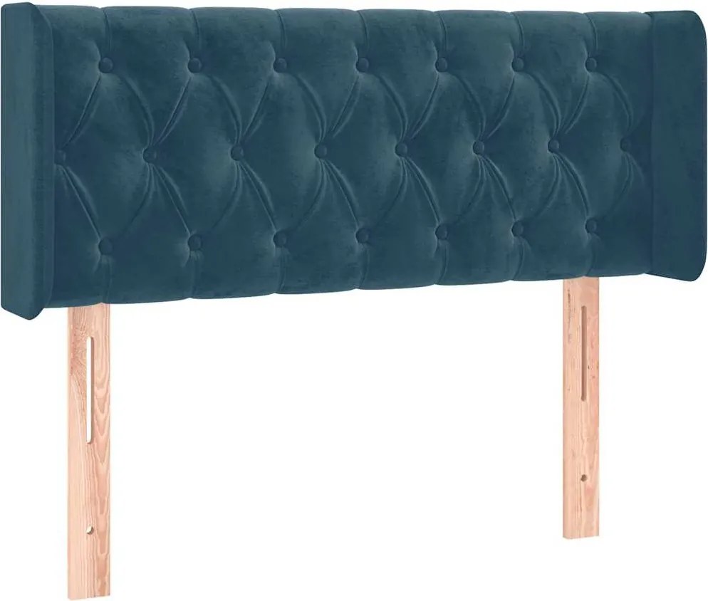 Čelo postele s LED tmavě modré 103 x 16 x 78/88 cm samet 3123618