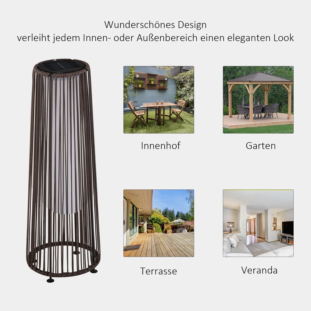 Solární lampa Outsunny, zahradní lampa, ratanové solární světlo, automatické LED, hnědá, 21,5 x 21,5 x 61 cm | Aosom