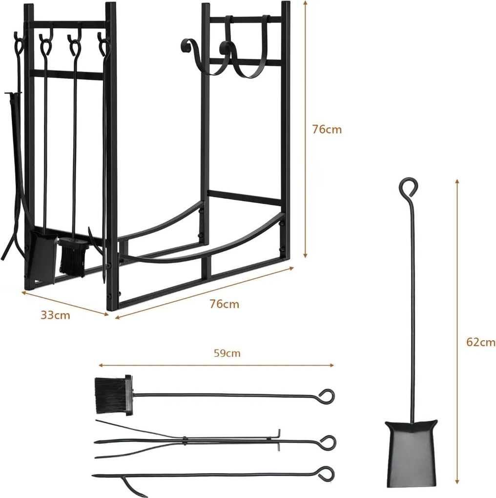 Costway Heavy Duty kovový stojan na palivové dříví a sada nářadí Držák