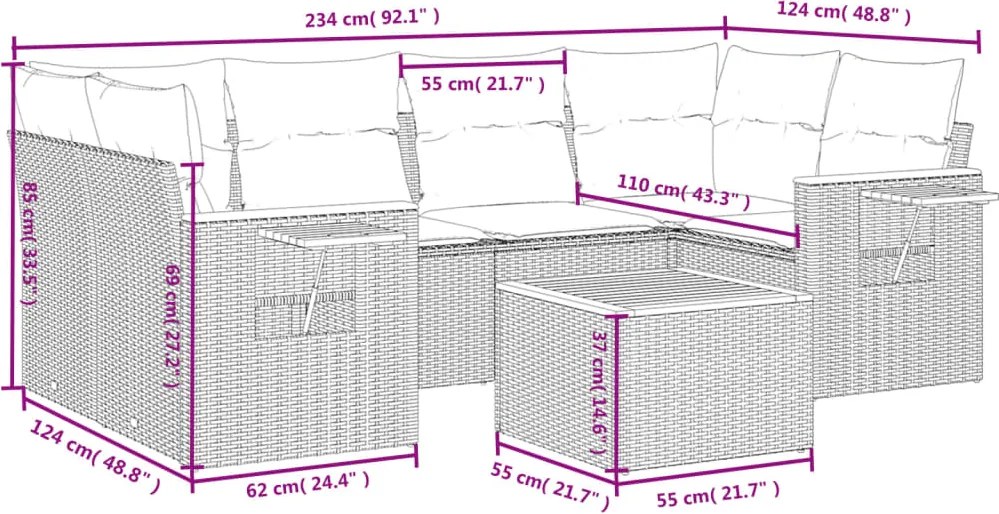7dílná zahradní sedací souprava s poduškami černá polyratan 3259039