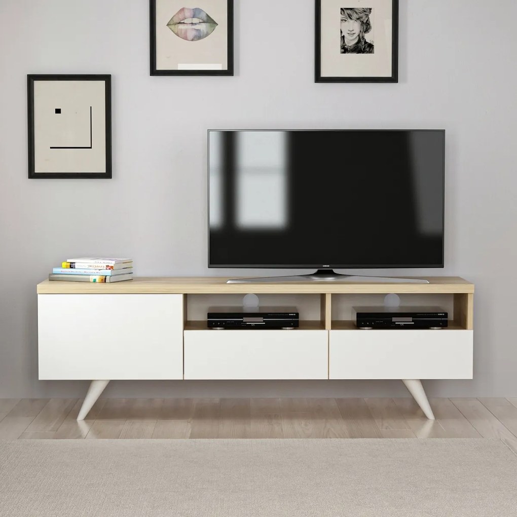 TV stolek BRÜKSEL 150 cm bílý/dub
