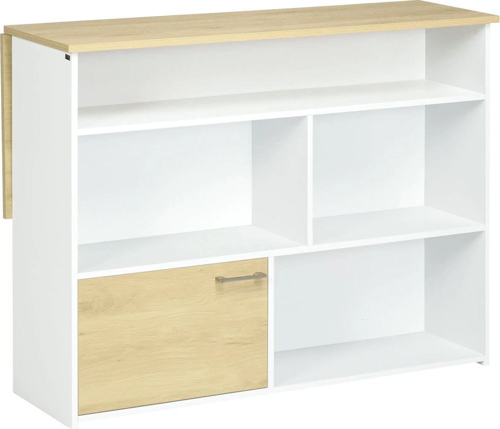 HOMCOM Rozkládací Barový Stůl s Sklopnými Křídly a Úložnými Prostory, 1 Dvéřmi pro Kuchyň a Jídelnu 116x79,5x91 cm Bílá | Aosom