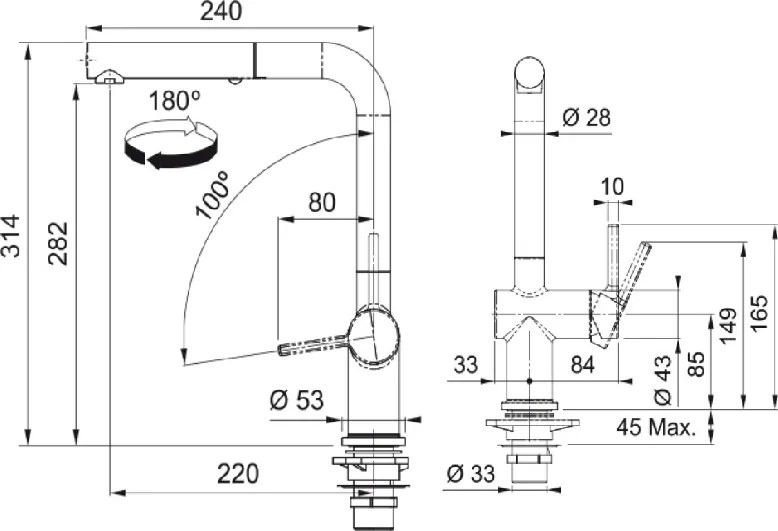 Franke FN 6560.031 - Dřezová baterie pod okno, sklopná - 65 mm, chrom, Active New, 115.0653.391