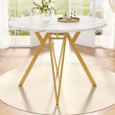 Aosom Kulatý jídelní stůl pro 4 osoby, deska stolu z MDF, 100 x 76 cm, bílá+zlatá