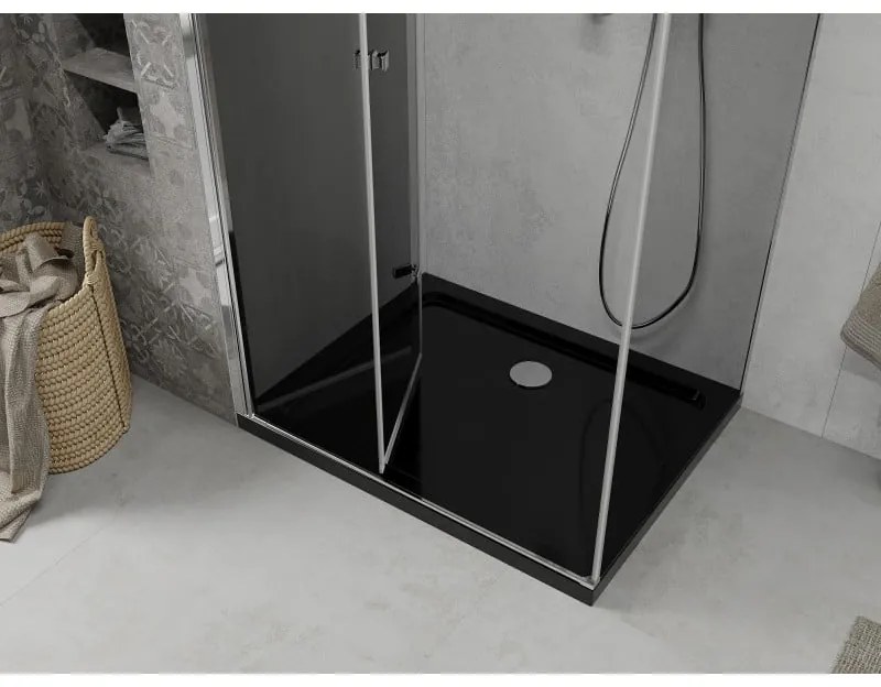 Mexen Lima, sprchový kout se skládacími dveřmi 90 (dveře) x 120 (stěna) cm, 6mm šedé sklo, chromový profil + slim sprchová vanička černá + chromový sifon, 856-090-120-01-40-4070