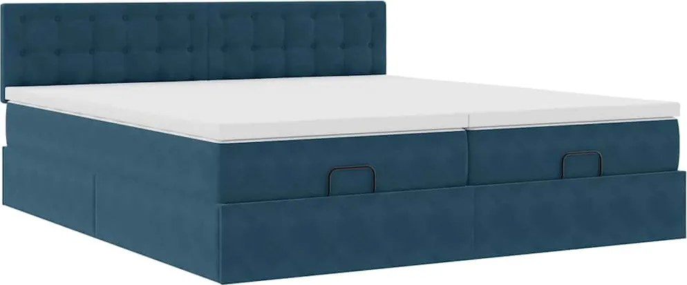 Osmanský rám postele s matrací tmavě modrý 200x200cm samet 3312120