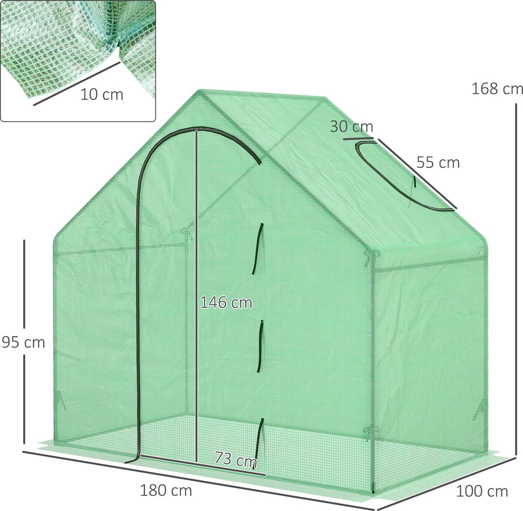 Outsunny polytunelový skleník Skleník na rajčata Skleník s oknem a dveřmi Zelený ocelový PVC plast 180 x 100 x 168 cm | Aosom