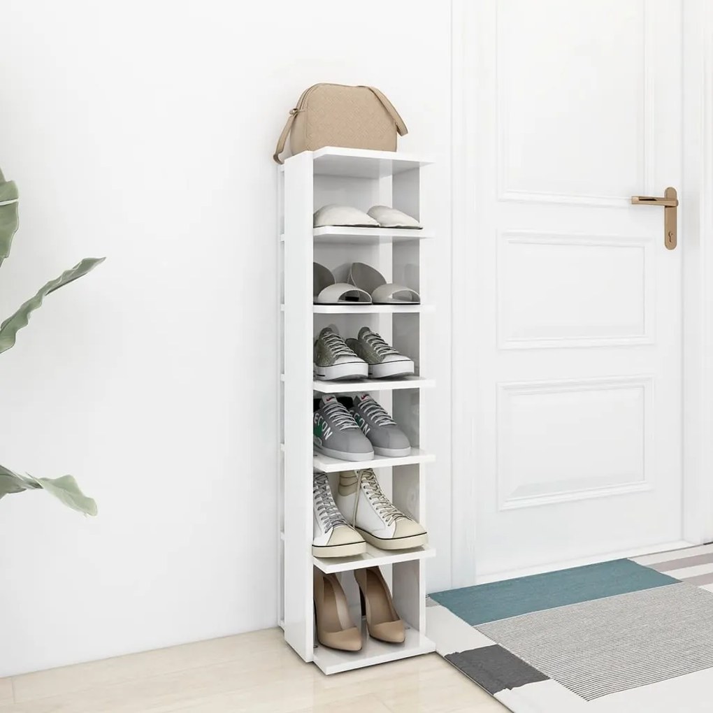 Botník Bílý S Vysokým Leskem 27,5X27X102 Cm Kompozitní Dřevo