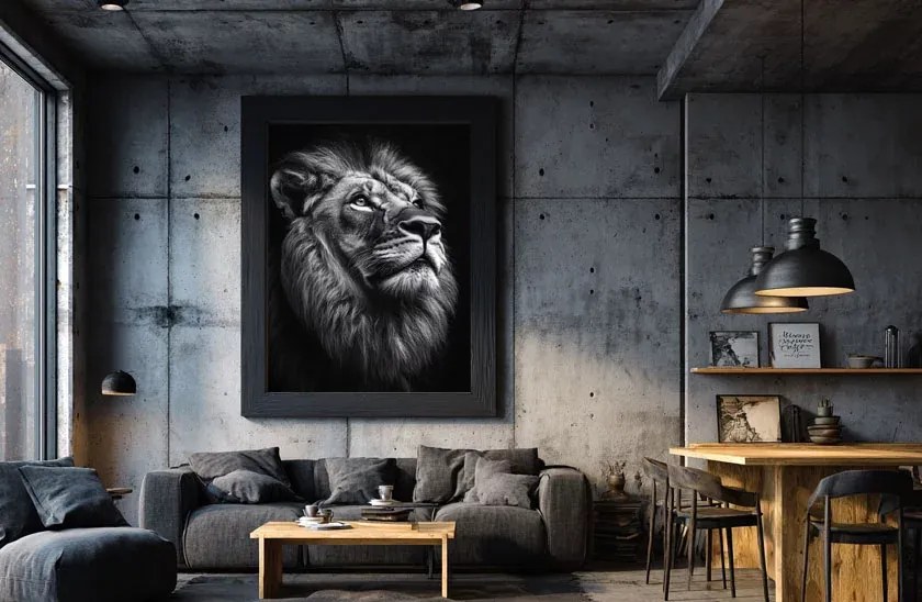 Hrdý vládce - obraz - Majestátní lev v černobílém stylu 14 - A4 – 210 × 297 mm - 159 Kč
