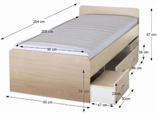 Jednolůžková postel 90 cm Dulce 80262 javor 23. 751364