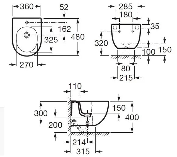 Roca Meridian Kompaktní bidet závěsný, bílá A357246000