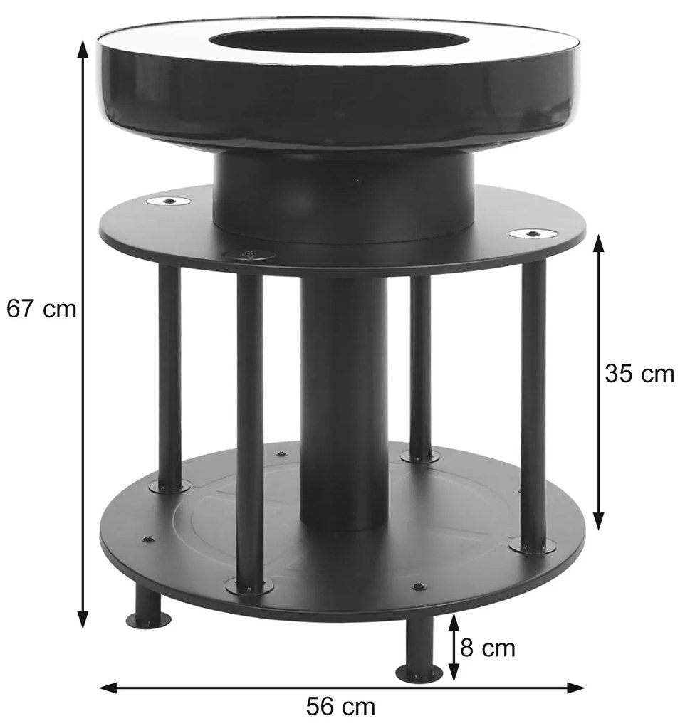 Ohniště s grilovací deskou HWC-K95, ocel/nerez/smalt Ø56cm - černá