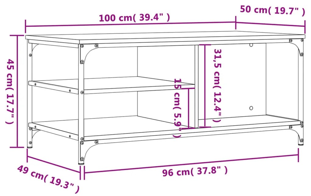 Konferenční stolek kouřový dub 100x50x45 cm kompozitní dřevo - Default Title