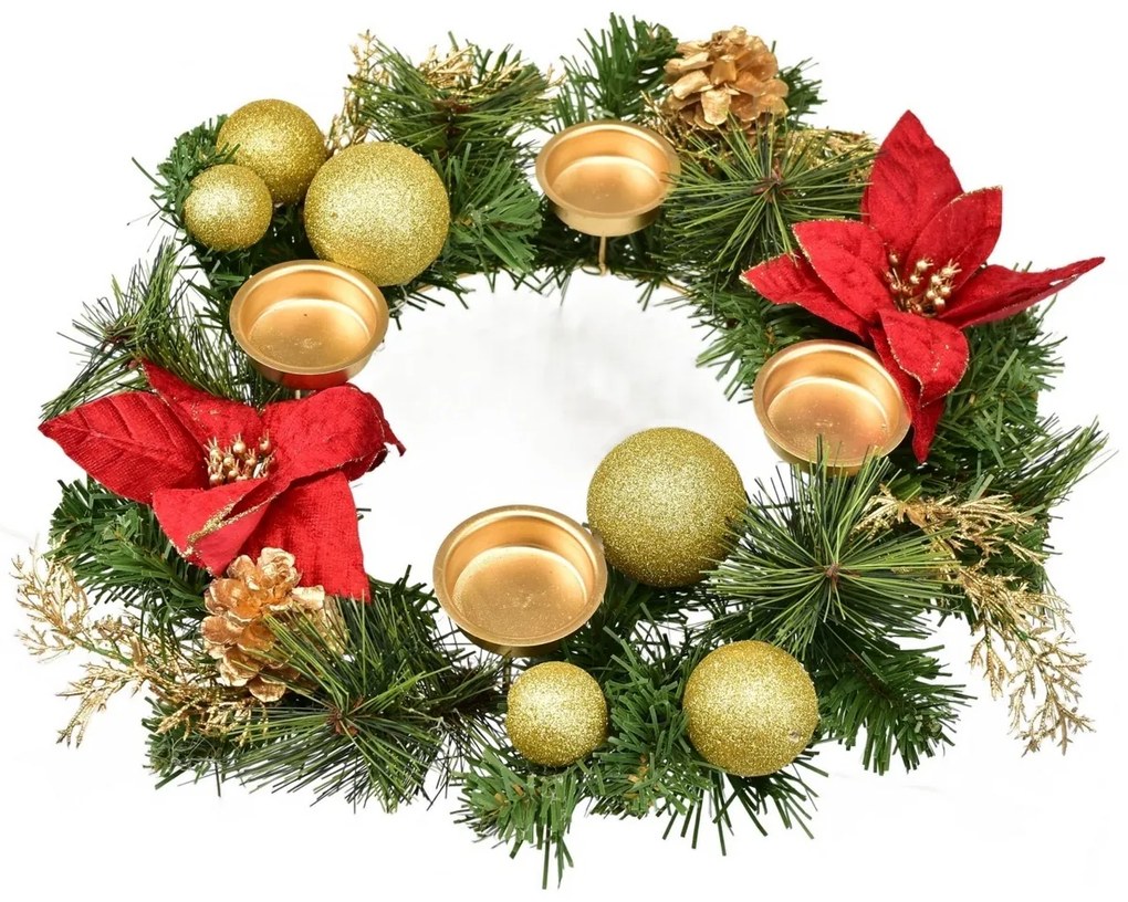 Adventní věnec zdobený Poinsetie, 33 cm