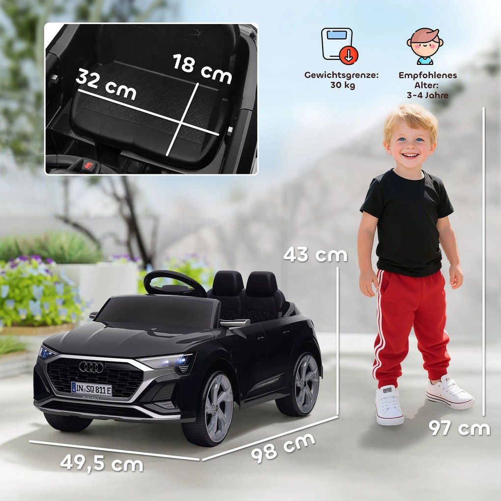 AIYAPLAY Elektrické auto pro děti od 3 let Audi Q8 Etron Sportback 12V s dálkovým ovládáním, pružným odpružením kol, jasnými světly, klaksonem a hudb…
