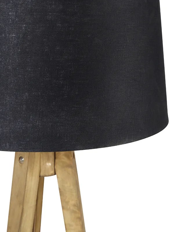 Venkovský stativ vintage dřevo s odstínem černého lnu 45 cm - Tripod Classic