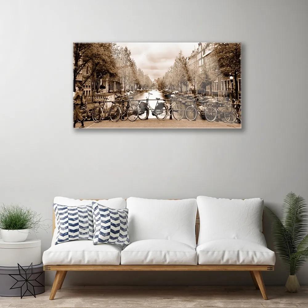 Obraz na skle Řeka Kolo Stromy Krajina 125x50 cm