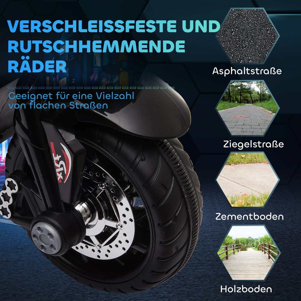 HOMCOM Dětská elektrická tříkolka Trimoto pro děti od 3 let s dobíjecí 6V baterií, hudebním klaksonem a světlomety 86x42x52 cm Černobílá
