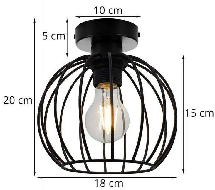 Stropní svítidlo Toronto, 1x černé drátěné stínítko