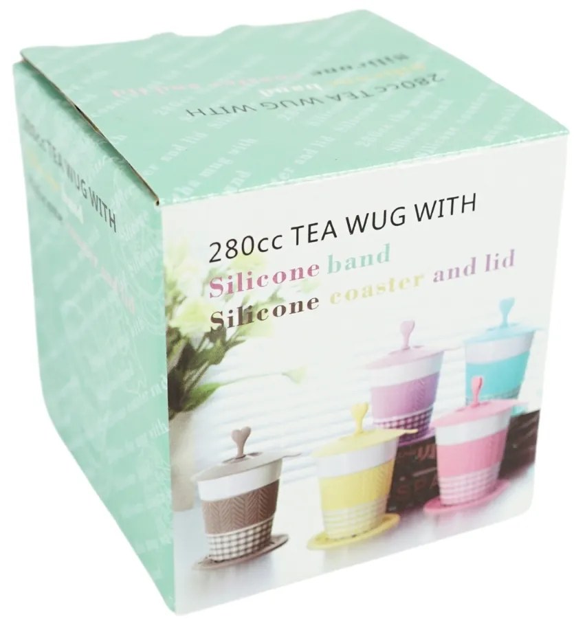 Porcelánový hrnek AQUELLE se silikonovými doplňky 280 ml, modrý
