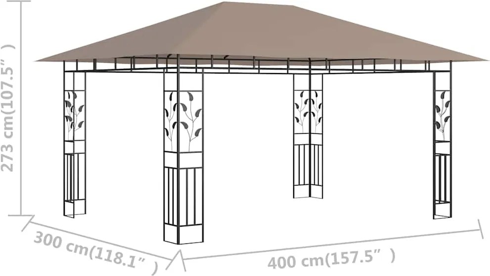 Altán s moskytiérou 4 x 3 x 2,73 m taupe 180 g/m² 312252