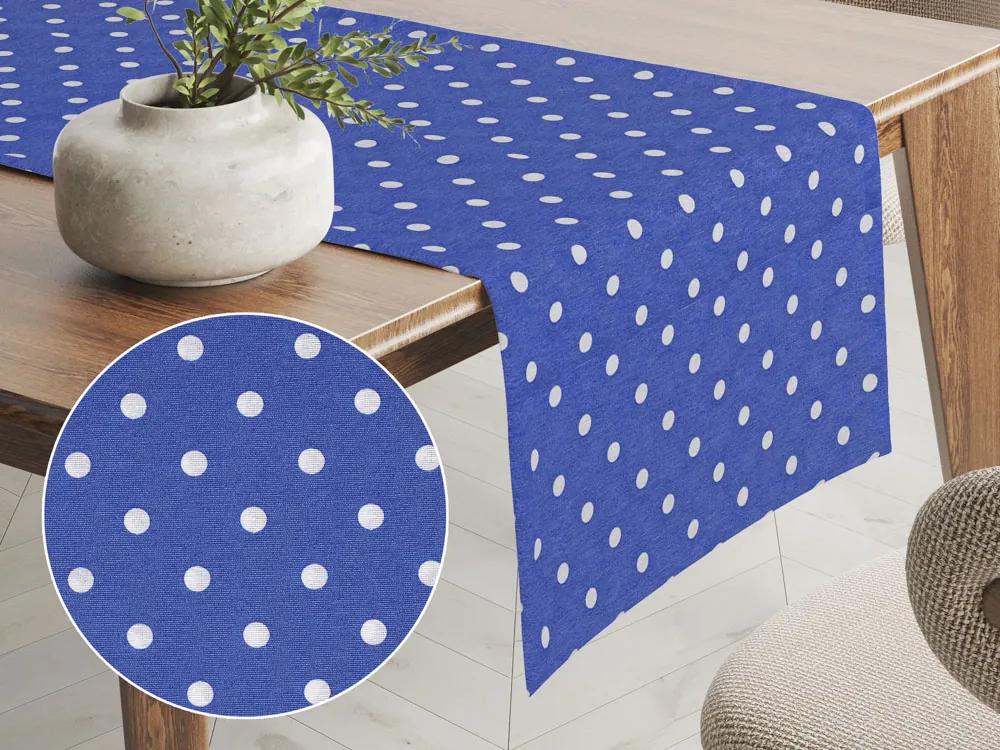 Biante Dekorační běhoun na stůl Leona LN-022 Bílé puntíky na sytě modrém 35x120 cm
