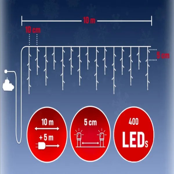Vánoční světelný závěs 400LED – 15m