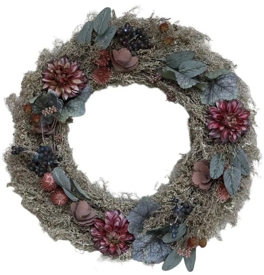 Podzimní dekorativní věnec s trávou a květy Fleuria - Ø 46*8 cm