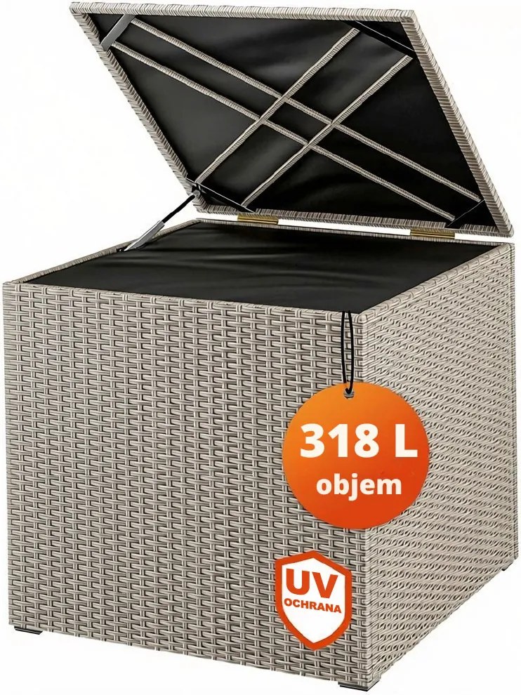 Polyratanový úložný box RICCO, 318L, 75x75x70cm, krémová Casaria