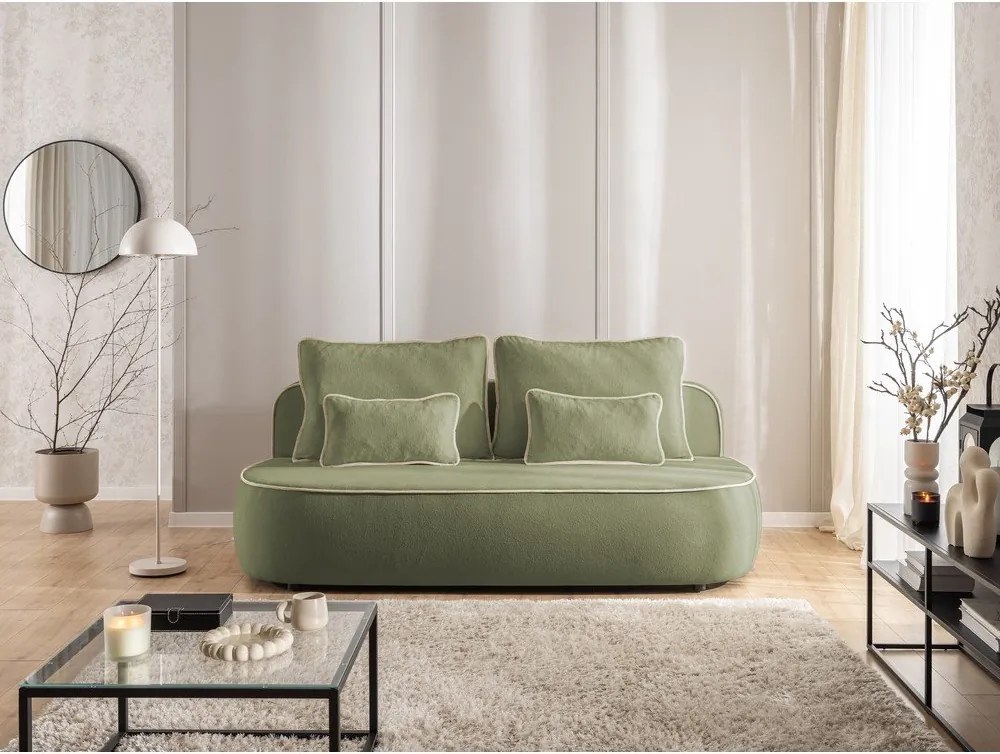 Khaki/béžová sametová rozkládací/s úložným prostorem pohovka 210 cm Saga – Ropez