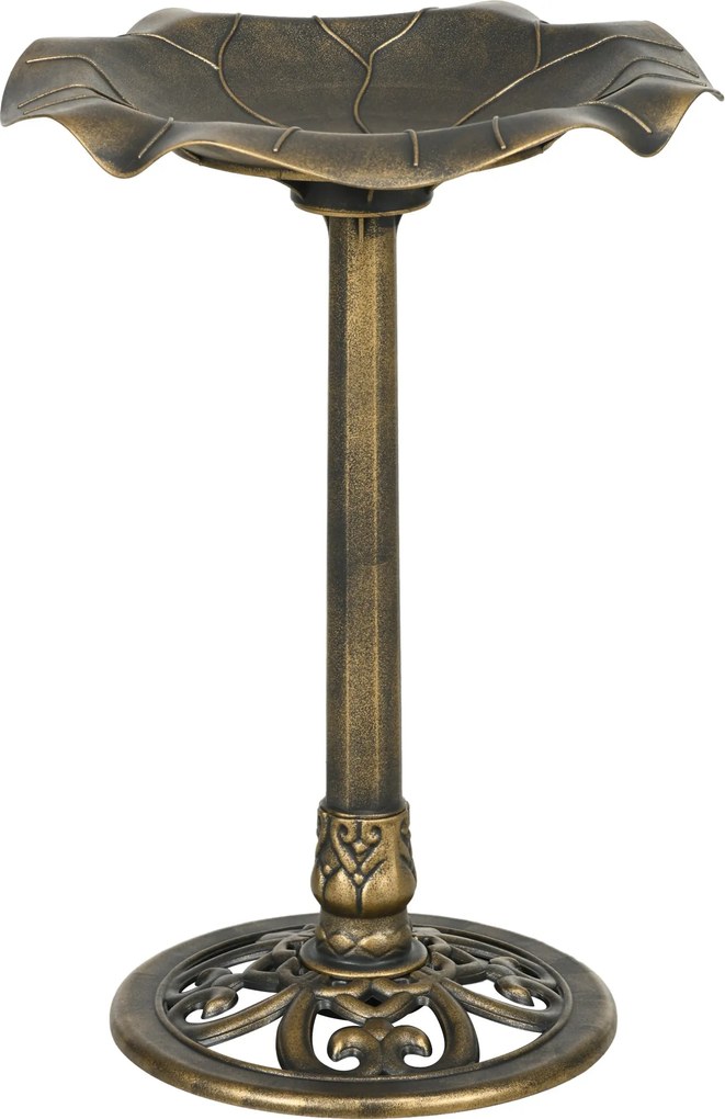 Outsunny Ptačí Fontána, Ptačí Krmítko ve Tvaru Lotusového Listu, rozměry Ø 50 x 71H cm Polypropylen Antický Bronz | Aosom