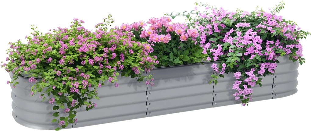 Outsunny Kovový Vysoký Záhon, Pěstební Box, Zahradní Záhon, DIY Pěstebník s Otevřeným Dnem, Bylinkový Záhon pro Zahradu, Balkon, Stříbrná 195 x 62 x 3