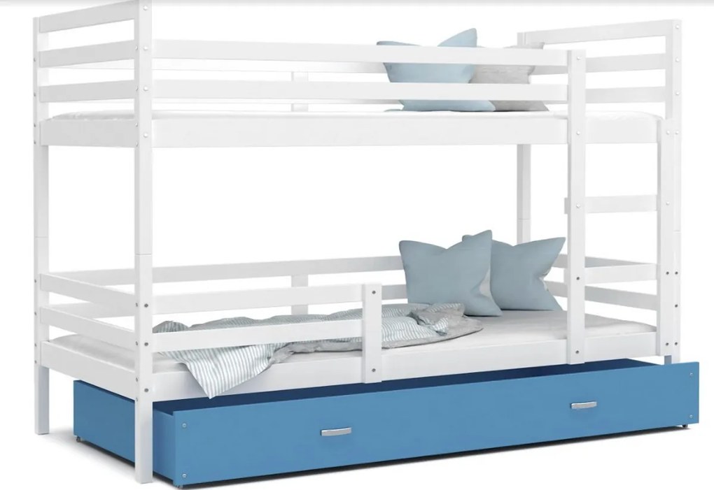 Expedo Dětská patrová postel RACEK B 2 COLOR + rošt + matrace ZDARMA, 190x80, bílý/modrý
