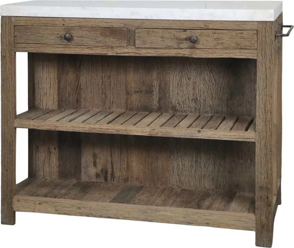Hnědý antik servírovací stůl s mramorovou deskou Grimaud - 120*60*97 cm