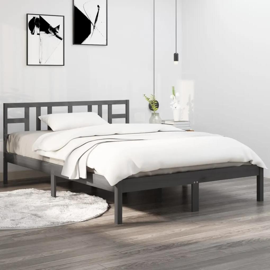 Rám postele šedý masivní dřevo 200 x 200 cm,  3105427