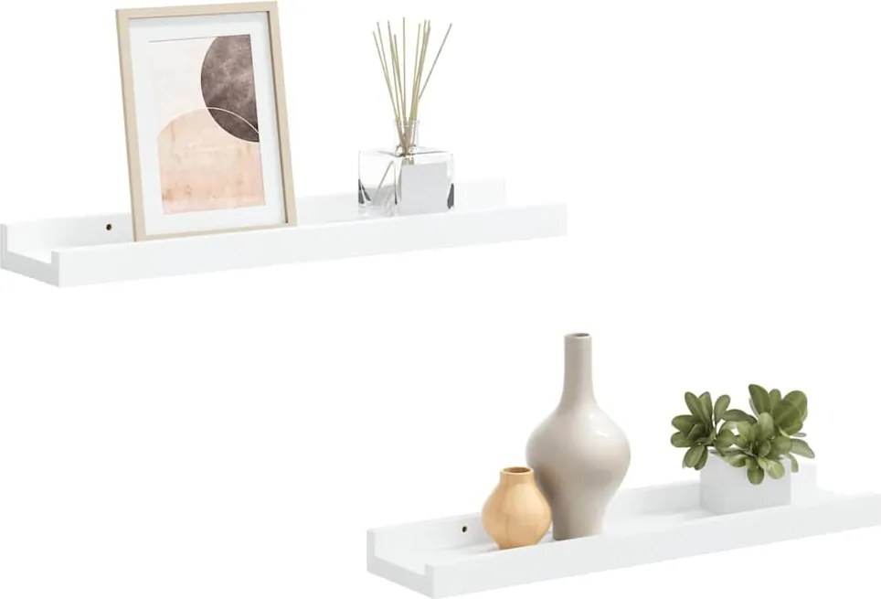 Poličky na zarámované obrázky 2 ks bílé 40 x 9 x 3 cm MDF 323928