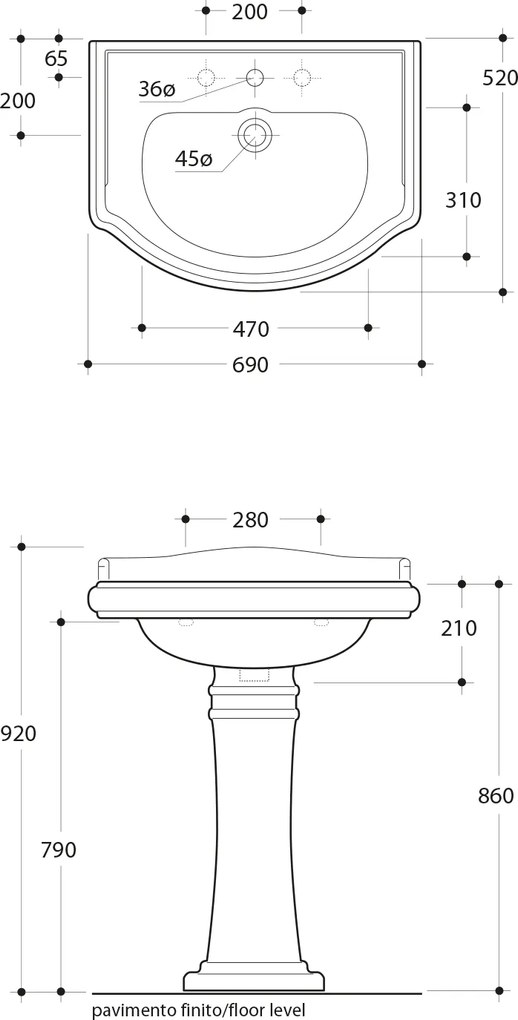 Kerasan Sapho Retro 104601 umyvadlo 69 x 52 cm