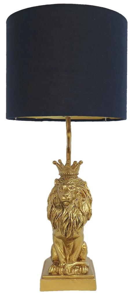 Zlatá stolní lampa se lvem a textilním stínidlem – Ø 23*50 cm