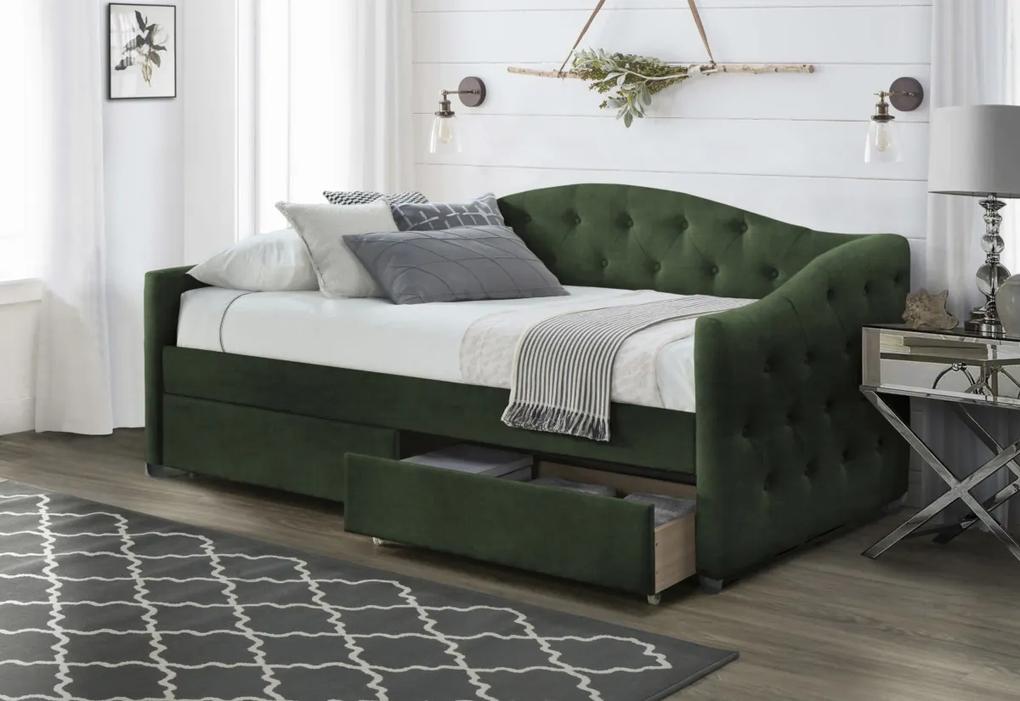 Expedo VÝPRODEJ Čalouněná postel TANARO, 90x200, tmavě zelená + rošt