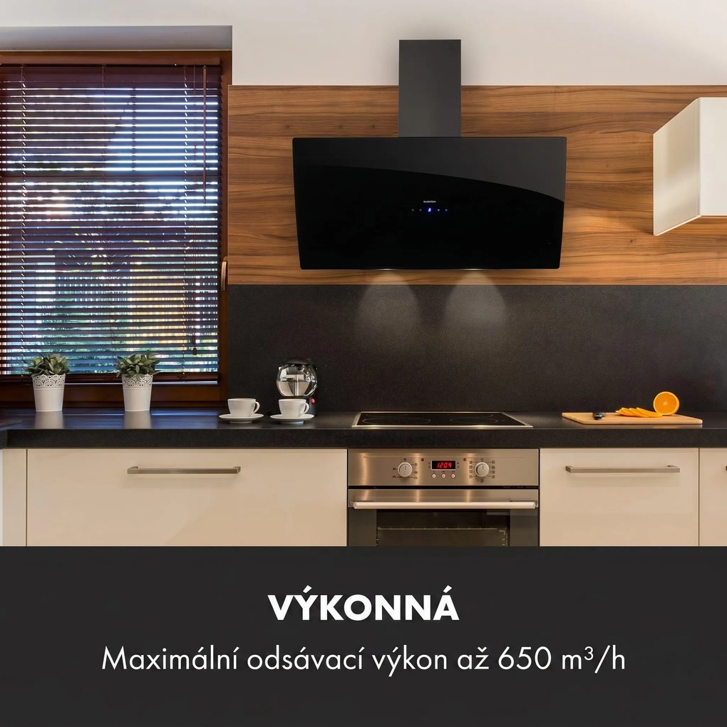 Klarstein Annabelle 90, digestoř, 90 cm, nástěnná, 641 m³/h, dotykový panel, sklo, černá